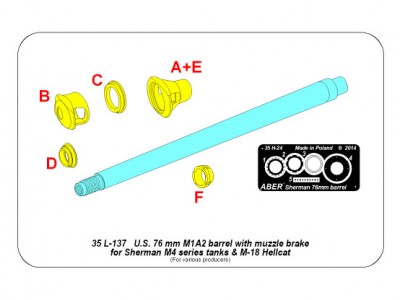 U.S 76 mm M1A2 barrel with muzzle brake for Sherman M4 series tanks ...